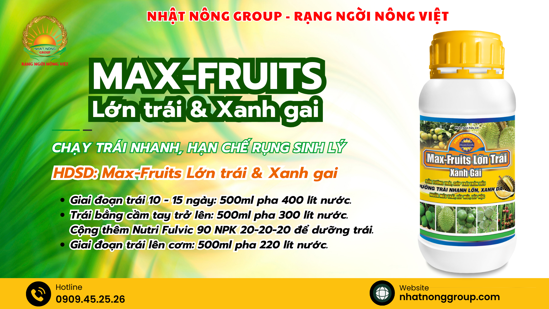 Bộ đôi dưỡng trái sầu riêng lớn nhanh, xanh gai - Nhật Nông Group